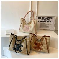 China Women Small Straw Bags Summer Beach Tote Bag Handmade Woven Hobo Purse Handbag Customized New Arrival Hand Made Natural Straw Raffia Blue Striped Crochet Beach Bag Crochet Bags Custom Order for sale