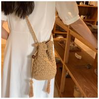 China Raffia Paper Rope Crochet Straw Bag for Seaside Vacation Trips Shopping Handmade Large Crocheted Raffia Straw Tote Bag With Stone Closure OEM Bohemian Leather Fashion Women Vintage Casual for sale