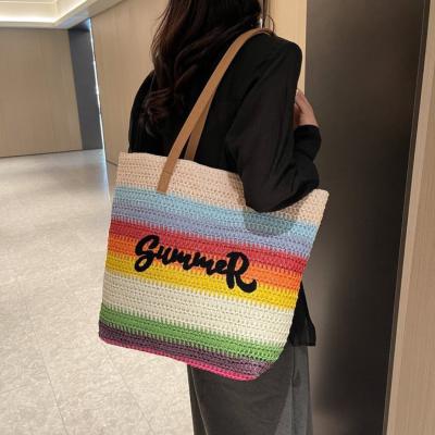 China Summer Luxury Crochet Straw Raffia Tote Bag For Women Casual Handbag Embroidery Portable Open For Beach Holidays Casual Outings for sale