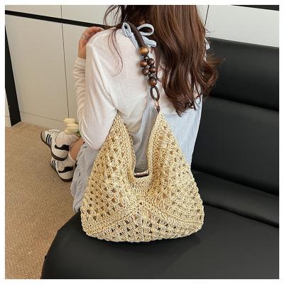China Handbags Raffia Beach Market Shopping Bag Summer Beach Holiday Dress Luxury Lady Casual Underarm Handbag Slouch Crochet Straw Raffia Tote Shopping Travel Bucket Bag for sale