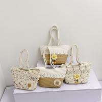 China Custom Fashion Ladies Crochet Beach Bag Woman Summer Beach Tote Raffia Straw Bag Handmade Crocheted Rough Raffia Braid Round Straw Raffia Tote Bag With Raffia Straps With Coton Lining Straw Bag for sale