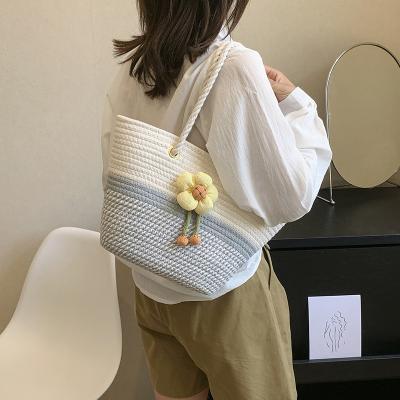 China Luxury Large Summer Beach Personalized Custom PU Leather Trim Crochet Raffia Straw Tote Bag Handbag Manufacturers For Women for sale