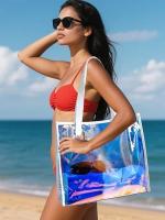 China Wholesale Fashion Waterproof Clear Pvc Plastic Iridescent Clear Shoulder Beach Bag Holographic Laser Pvc Tote Shopping Bags for sale
