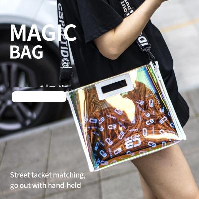 China Custom Beach Bag Wholesale Pvc Shopping Bag Luxury Waterproof Holographic Clear Tote Bags With Logo Women Cosmetic Handbags for sale