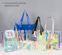China Custom Logo Eco-Friendly Recycle Iridescent Hologram Colorful Pvc Plastic Beach Bag TPU Handle Holographic Tote Shopping Bag for sale