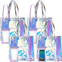 China Beach Totes Bags For Women Waterproof Iridescent Shoulder Handbags With Phone Pouch Clear Beach Bag, Foldable & Washable Tote Bag For Work Gym Pool, Travel Wedding, Compatible for sale