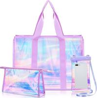 China Recycled Recyclable Hot Sale Customized Logo and Size Clear Transparent Holographic PVC Gift Iridescent Tote Bag Hologram TPU Laser Shopping Handle Bag for sale
