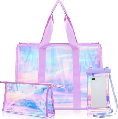 China Recycled Recyclable Hot Sale Customized Logo and Size Clear Transparent Holographic PVC Gift Iridescent Tote Bag Hologram TPU Laser Shopping Handle Bag for sale