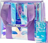 China Holographic Iridescent Tote Bag Clear Travel Beach Bag Iridescent Shoulder Bag with Phone Pouch Waterproof Travel Tote for Women Work, Travel, Gym, Beach and Pool for sale