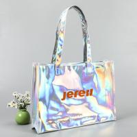 China Custom Plastic Tote Bag With Handles Clear Beach Bags Transparent Stadium Bag Holographic Waterproof Versatile Beach Clear Printed Word Tote Bag Work Handbag Shoulder PVC Tote Shopping Bag for sale