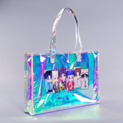 China Beach Bag Waterproof Clear Jelly Candy Color Transparent PVC Tote Shopping Bag Custom Logo Pvc Clear Laser Gift Bag For Women Waterproof Transparent Holographic Packaging Summer Beach Pvc Tote for sale