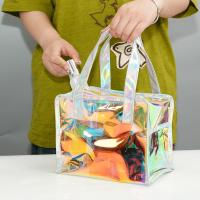 China Private Label Professional Large Capacity Quilted Zipper Travel Wholesale Custom Printed LOGO Reusable Fashion Shopping Rainbow-Colored Gift Holographic Glossy Layer PVC Tote Bag for sale