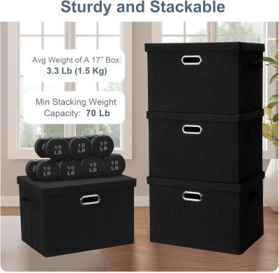 China DURABLE DOUBLE-SIDED HANDLES Linen Foldable Storage Bins With Lids, 2 Pack, Storage Boxes With Carrying Handles And Sturdy Heavy Cardboard for sale
