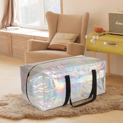 China Heavy Duty Moving Bags 24-Gallon Extra Large Waterproof Foldable Clothing Storage Totes Bags With Zipper,Reinforced Handles,Packing Moving Boxes For Dorm & Seasonal Storage,Iridescent for sale