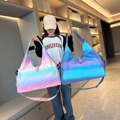 China Gym Bag For Women With Wet Pocket & Shoe Compartment, Sports Duffel Overnight Weekender Hospital Workout Carry On Bag For Girls, Holographic Purse Ideal For Travel, Swimming, Dance for sale