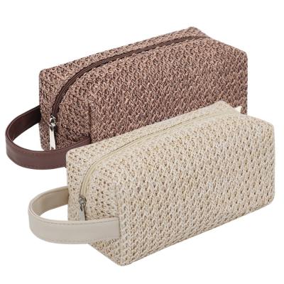 China clutch bag, handy bag, handbag, handle bag, Portable Straw Makeup Toiletry Wash Bag Factory OEM Travel Hollow Out Knitted Cosmetic Carry Clutch Pouch Bag Gift for sale
