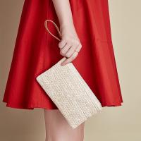 China Womens Straw Clutch Bag Bohemian Summer Beach Straw Purse Zipper Wristlet Wallets For Women Clutch Makeup Bag with Zipper Durable Logo Pattern Flat Bag for Outdoor Activities for sale