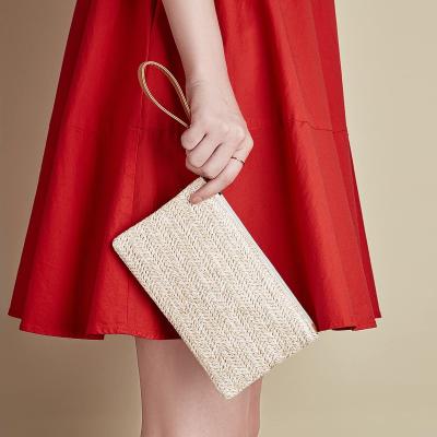 China Womens Straw Clutch Bag Bohemian Summer Beach Straw Purse Zipper Wristlet Wallets For Women Clutch Makeup Bag with Zipper Durable Logo Pattern Flat Bag for Outdoor Activities for sale