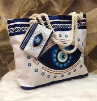 China Devil'S Eye Women'S Beach Bag Pure Cotton Portable Large Capacity Canvas Bag Can Be Printed Logo Seaside Shoulder Bag Fabric for sale