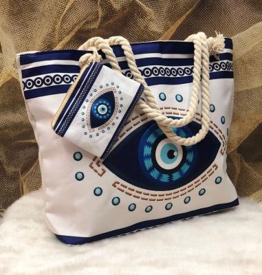 China Devil'S Eye Women'S Beach Bag Pure Cotton Portable Large Capacity Canvas Bag Can Be Printed Logo Seaside Shoulder Bag Fabric for sale