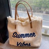 China Korean Style Bag Large Capacity Canvas Bag Embroidered Letter Tote Bag Handbag Fashionable Woven Tassel Shoulder Bag for sale