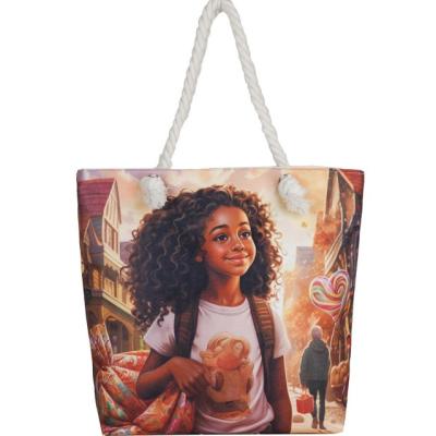 China Wholesale Women'S Printed Handbags, Tote Bags, Lightweight Thick Rope Shoulder Bags, Fashionable And Artistic Versatile Beach Bags for sale