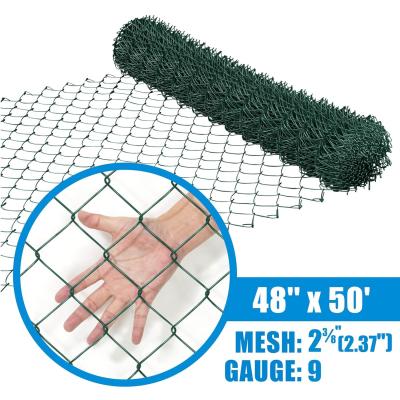 China Wire 9 Gauge Green Vinyl Coated Galvanized Steel Chain Link Fence Fabric, Diamond Mesh Size 2-3/8 Inch, Galvanized Fencing Wire Roll For Garden And Animals Enclosure for sale