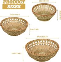 China Natural Bamboo Bread Baskets, 3 Pack Hand Woven Round Fruit Baskets For Serving, Handmade Picnic Basket, Wicker Decoration Storage For Living Room Kitchen Restaurant for sale