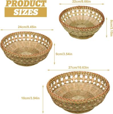 China Natural Bamboo Bread Baskets, 3 Pack Hand Woven Round Fruit Baskets For Serving, Handmade Picnic Basket, Wicker Decoration Storage For Living Room Kitchen Restaurant for sale