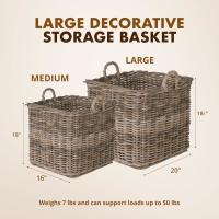China Large Square Rattan Basket, Handmade, Living Room, Blankets, Toy Bin, Extra Storage, Decorative Storage, Laundry Basket, Linens, Gray & Brown, Large for sale