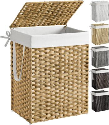 China Laundry Hamper With Lid, 23.8 Gallon (90 L) Synthetic Rattan Clothes Laundry Basket With Lid And Handles, Foldable, Removable Liner, Goose Yellow for sale