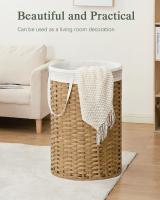 China Large Laundry Hamper Laundry Basket Round Handwoven Wicker Laundry Baskets Rattan Laundry Basket With Removable Bag Handles 2 Mesh Bags For Living Room Bedroom Natural for sale
