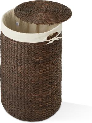 China Round Laundry Hamper With Lid And Removable Liner Bag - Natural, Woven Water Hyacinth Wicker Laundry Basket For Clothes And Towels for sale
