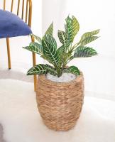 China Water Hyacinth Wicker Planter Basket, Small Round Woven Basket For Plants With Metal Pot, Indoor Wicker Plant Pot Eco-Friendly Water Hyacinth Woven Plant Pot – Round Basket with Inner Saucer, Deco for sale