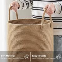 China 80L Extra Large Jute Woven Hamper Laundry Basket Wicker Rope Clothes Hamper For Baby Nursery Kids Tall Rattan Blanket Basket In Living Room Bedroom for sale