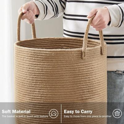 China 80L Extra Large Jute Woven Hamper Laundry Basket Wicker Rope Clothes Hamper For Baby Nursery Kids Tall Rattan Blanket Basket In Living Room Bedroom for sale
