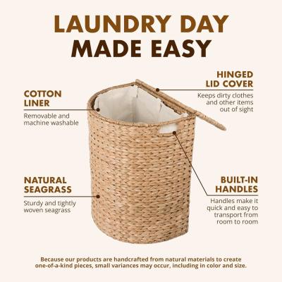 China Wicker Waste Basket - Water Hyacinth Bathroom Garbage Can With A Lid - Bathroom Trash Can Boho Style - Wicker Trash Can With Lid For Household, Kitchen - Removable Liner, Iron Frame for sale