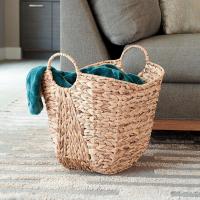 China Tall Water Hyacinth Wicker Basket with Handles | Natural, Brown, Natural Bathroom Trash Can Boho Style - Wicker Trash Can With Lid For Household, Kitchen - Removable Liner, Iron Frame for sale