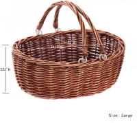 China Wicker Picnic Basket With Double Leather Handles, Natural Willow Hamper For Easter Eggs Candy Wine Toy Flower Wedding Gifts for sale