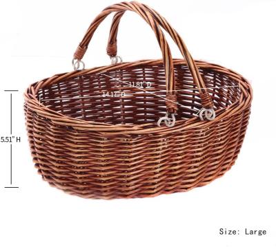 China Wicker Picnic Basket With Double Leather Handles, Natural Willow Hamper For Easter Eggs Candy Wine Toy Flower Wedding Gifts for sale
