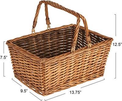 China Woven Market Basket, Handwoven Willow Weave, Stylish Handles With Durable Metal Anchors, Classic And Versatile, Attractive, Spacious, Lightweight, Brown Stain for sale