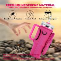 China Water Bottle Carrier Bag With Phone Pocket For Stanley 40 & 30 Oz Tumbler With Handle,Pink Insulated Neoprene Cup for sale