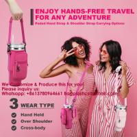 China Water Bottle Carrier Bag With Phone Pocket For Stanley 40 & 30 Oz Tumbler With Handle,Pink Insulated Neoprene Cup for sale