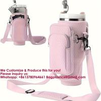 China Water Bottle Carrier Bag With Phone Pocket For Stanley 40 & 30 Oz Tumbler With Handle,Pink Insulated Neoprene Cup for sale