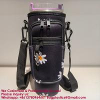 China Water Bottle Carrier Bag With Phone Pocket For Stanley 40 & 30 Oz Tumbler With Handle,Pink Insulated Neoprene Cup for sale