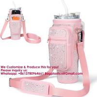 China RhineStone Decoration Acessories, Tumbler With Handle,Pink Insulated Neoprene Cup Holder Pouch W/Adjustable Strap For Quencher H2.0 Stanley Cup Accessories for sale