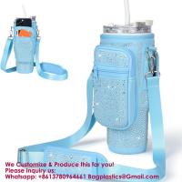 China RhineStone Decoration Acessories, Tumbler With Handle,Pink Insulated Neoprene Cup Holder Pouch W/Adjustable Strap For Quencher H2.0 Stanley Cup Accessories for sale