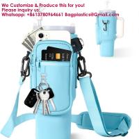 China Neoprene 40oz Water Bottle Carrier Bag With Shoulder Strap IPhone Pocket Water Bottle Holder Pouch Stanley Cup Accessories for sale