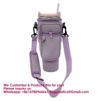 China Neoprene 40oz Water Bottle Carrier Bag With Shoulder Strap IPhone Pocket Water Bottle Holder Pouch Stanley Cup Accessories for sale