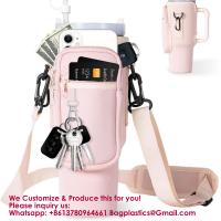 China Adjustable Strap Neoprene 40oz Water Bottle Carrier Sleeve Pouch Tumbler Cup Holder Sling Bag With Phone Pocket for sale